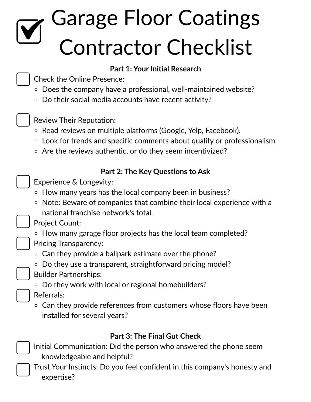 Contractor Checklist | STRONGHOLD FLOORS